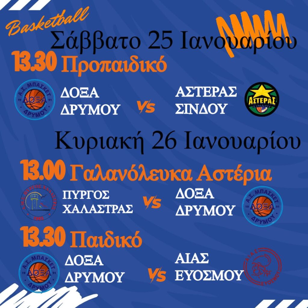 WEEKEND GAMES 25-26 ΙΑΝΟΥΑΡΙΟΥ 2025 - Α.Σ. ΔΟΞΑ ΔΡΥΜΟΥ ΜΠΑΣΚΕΤ