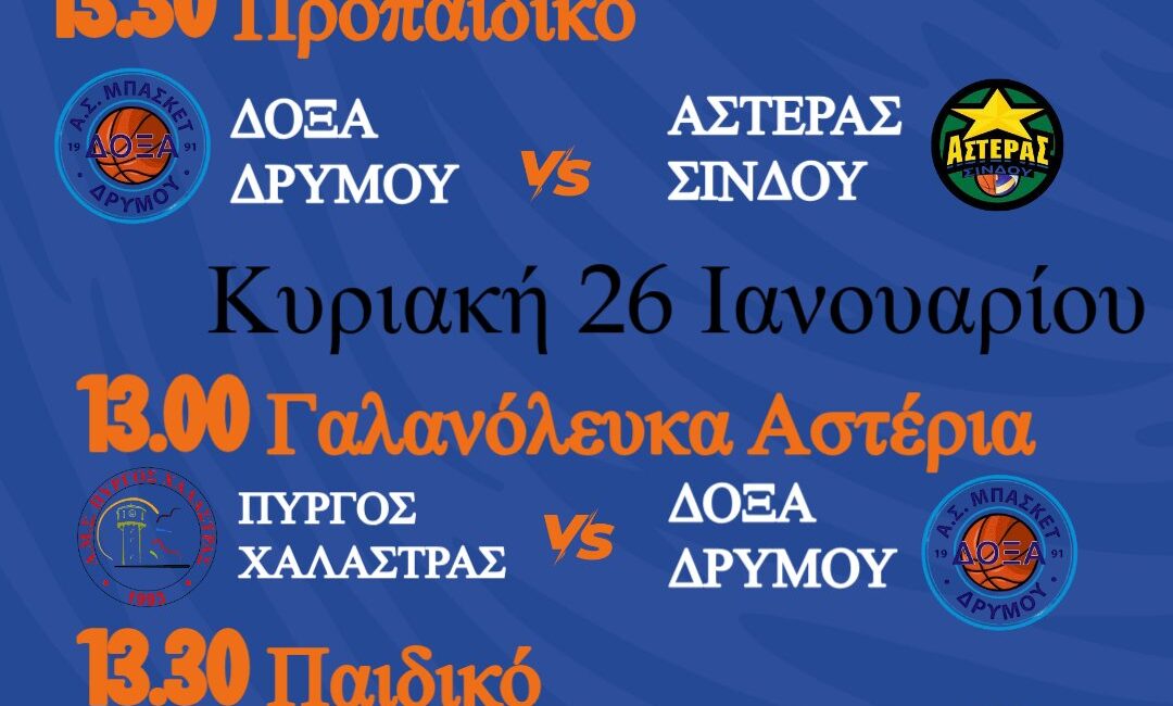 WEEKEND GAMES 25-26 ΙΑΝΟΥΑΡΙΟΥ 2025 - Α.Σ. ΔΟΞΑ ΔΡΥΜΟΥ ΜΠΑΣΚΕΤ